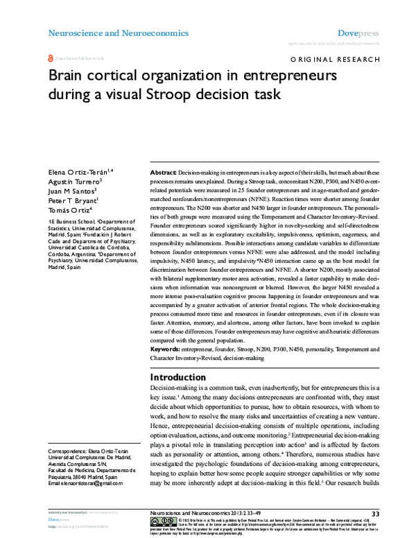 (PDF) Brain cortical organization in entrepreneurs during a visual ...