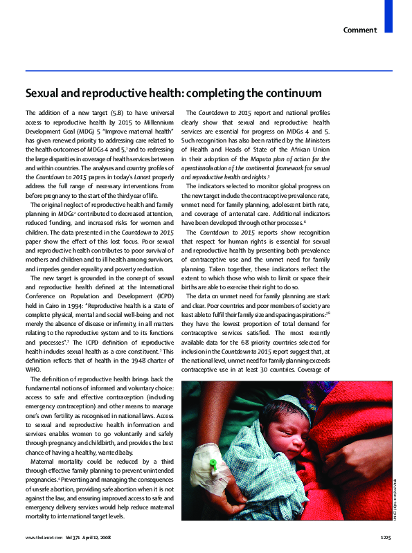 (PDF) Sexual and reproductive health: completing the continuum