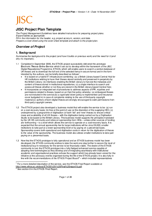 (PDF) EThOSnet Project Plan