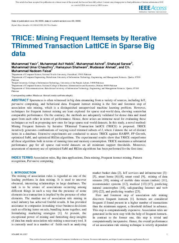(PDF) TRICE: Mining Frequent Itemsets by Iterative TRimmed Transaction LattICE in Sparse Big data