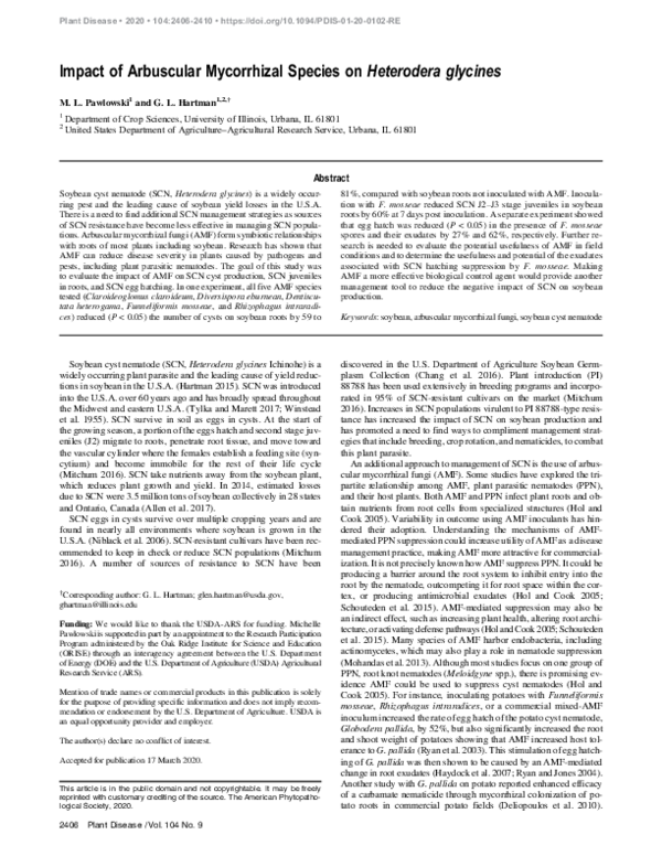 (PDF) Impact of Arbuscular Mycorrhizal Species on Heterodera glycines