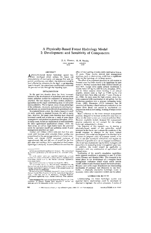 (PDF) Forest Hydrology Model Development and Sensitivity