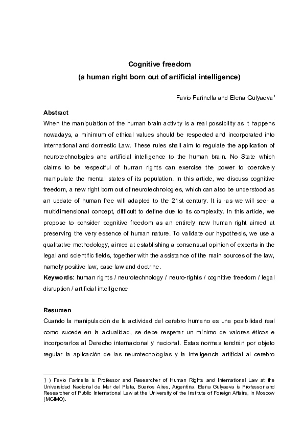 (DOC) Cognitive freedom (a human right born out of artificial intelligence)