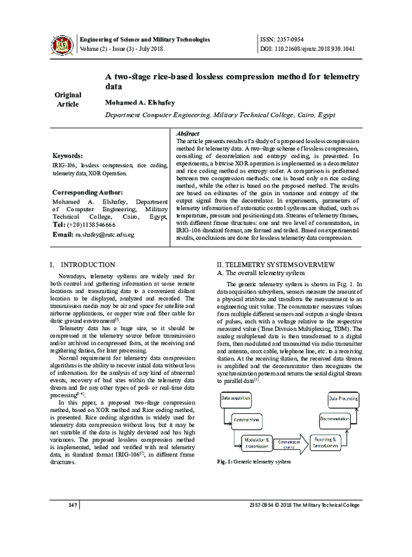 Pdf Lossless Compression Of Telemetry Information Using Adaptive Linear Prediction Mohamed
