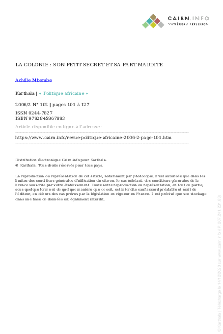 (PDF) La colonie : son petit secret et sa part maudite