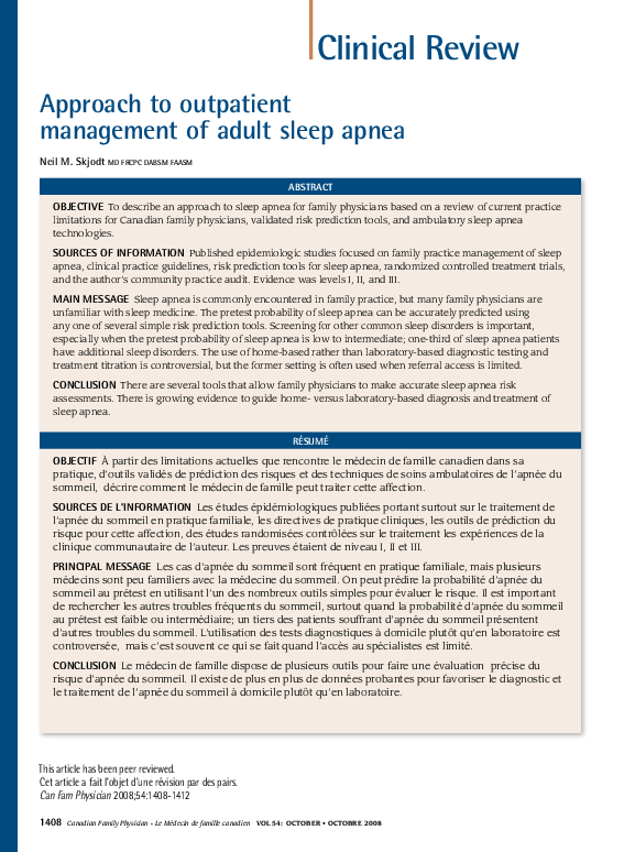 (PDF) Approach to outpatient management of adult sleep apnea