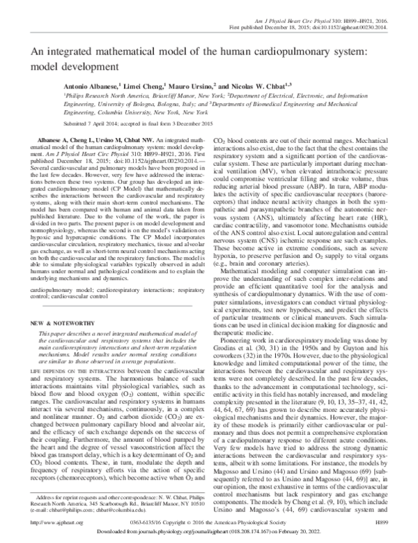 (PDF) An integrated mathematical model of the human cardiopulmonary ...