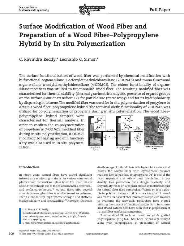 (PDF) Surface Modification of Wood Fiber and Preparation of a Wood ...