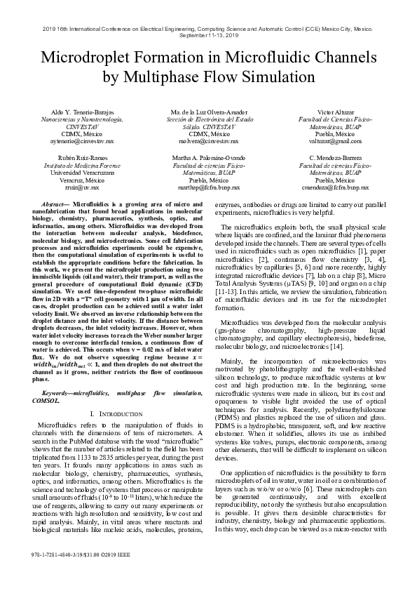 (PDF) Microdroplet Formation in Microfluidic Channels by Multiphase Flow Simulation