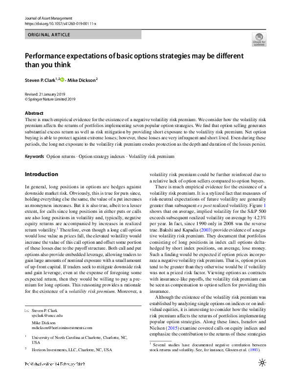 (PDF) Performance Expectations of Basic Options Strategies May Be ...