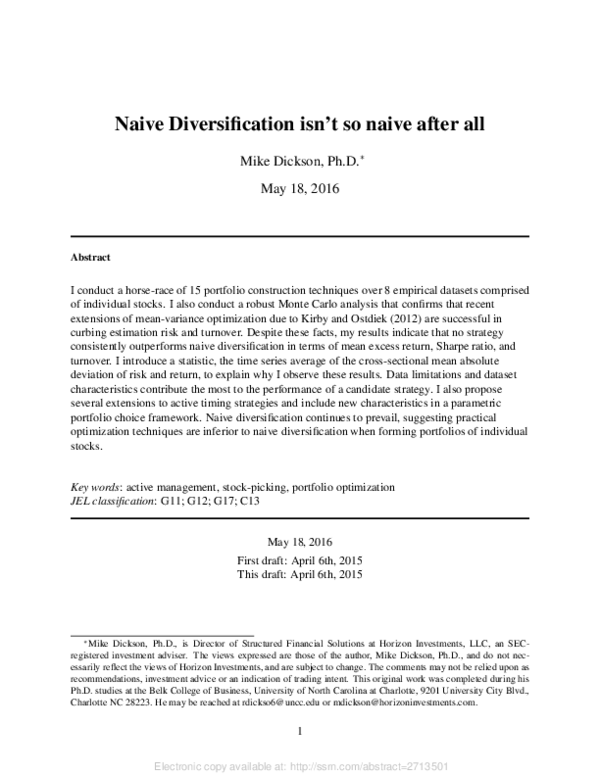 (PDF) Naive Diversification Isn't So Naive After All