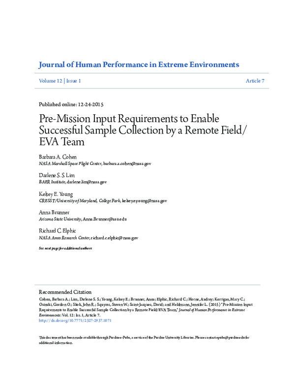 (PDF) Pre-Mission Input Requirements to Enable Successful Sample ...
