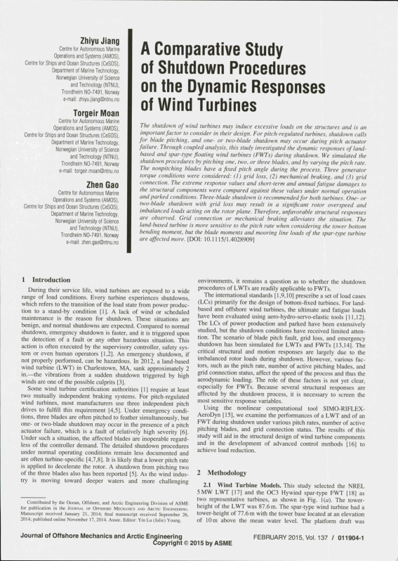 (PDF) A Comparative Study of Shutdown Procedures on the Dynamic Responses of Wind Turbines