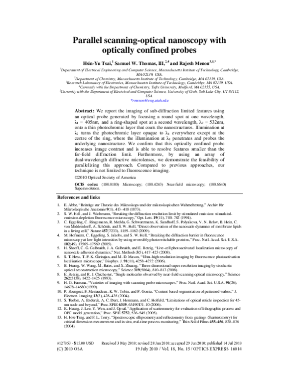 (PDF) Parallel scanning-optical nanoscopy with optically confined probes
