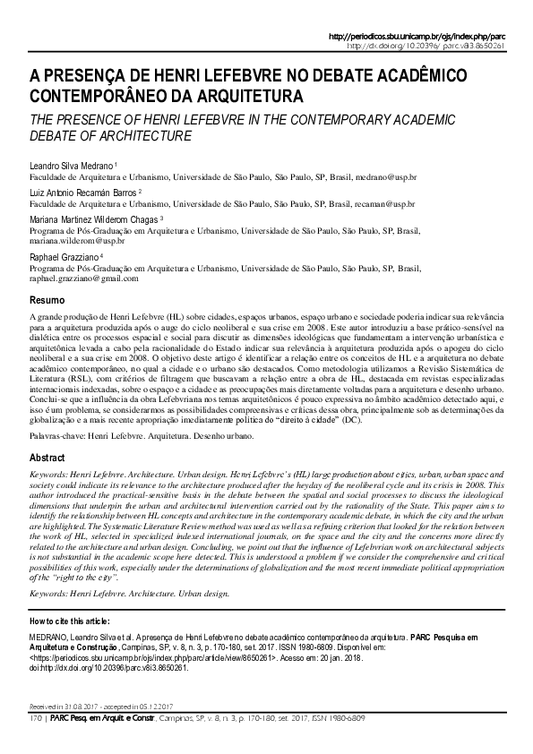 (PDF) The presence of Henri Lefebvre in the contemporary academic ...