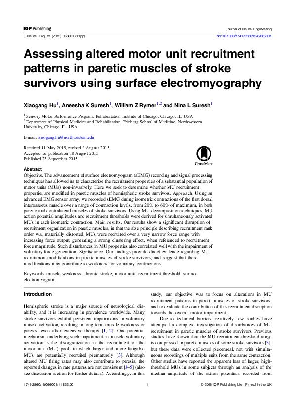 (PDF) Assessing altered motor unit recruitment patterns in paretic ...