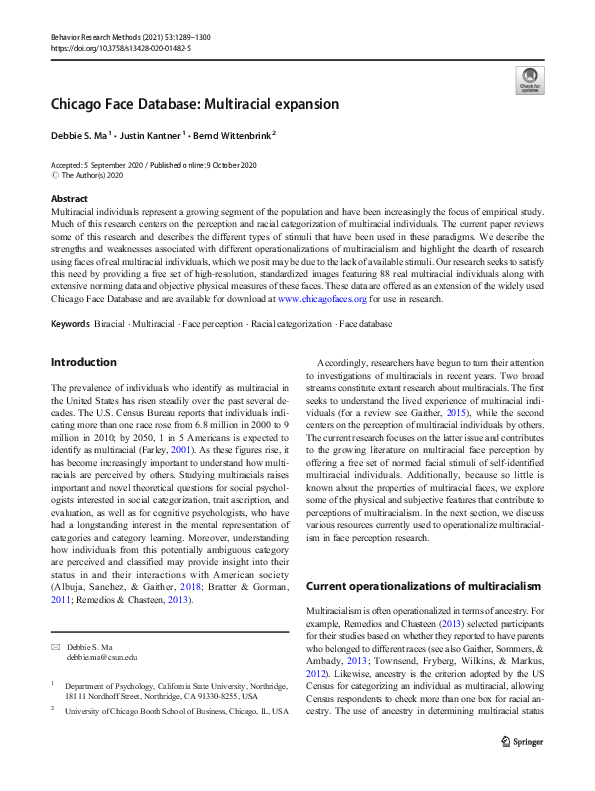 (PDF) Chicago Face Database: Multiracial expansion | Debbie Ma ...