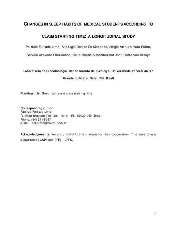 (PDF) Changes in sleep habits of medical students according to class ...