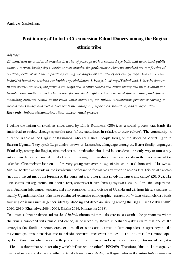 (PDF) Positioning of Imbalu Circumcision Ritual Dances among the Bagisu ...