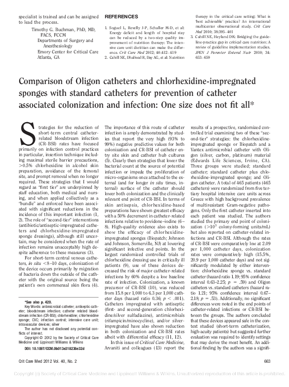 (PDF) Comparison of Oligon catheters and chlorhexidine-impregnated ...