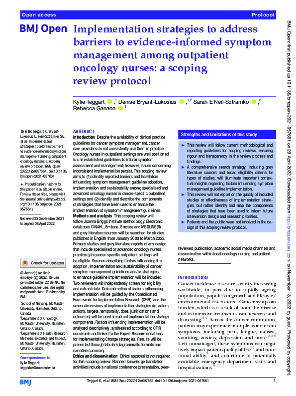 (PDF) Implementation strategies to address barriers to evidence-informed symptom management ...