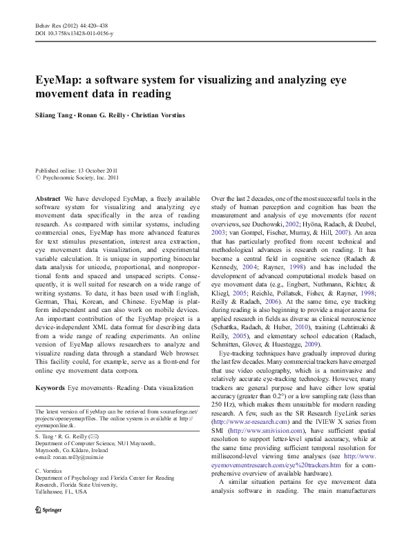 (PDF) EyeMap: a software system for visualizing and analyzing eye movement data in reading