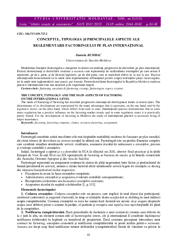 (PDF) Conceptul, Tipologia Și Principalele Aspecte Ale Reglementarii Factoringului Pe Plan ...