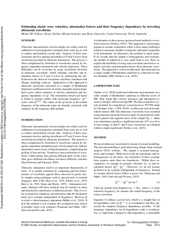 (PDF) Estimating elastic wave velocities, attenuation factors, and their frequency dependency by ...