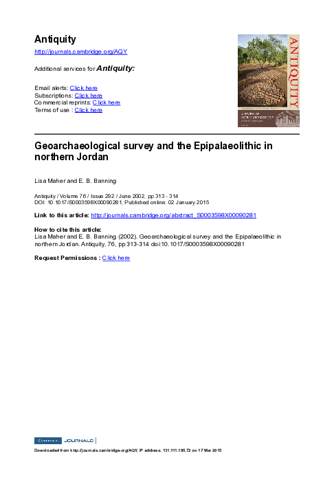 (PDF) Geoarchaeological survey and the Epipalaeolithic in northern Jordan