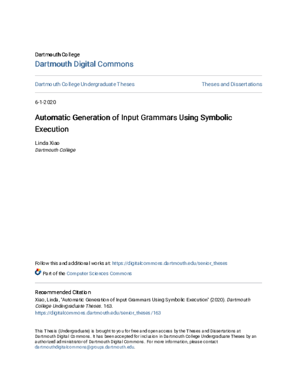 Pdf Automatic Generation Of Input Grammars Using Symbolic Execution