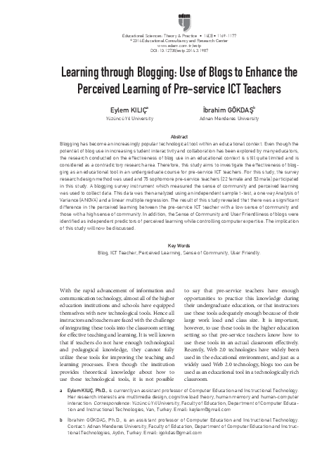 (PDF) Learning through Blogging: Use of Blogs to Enhance the Perceived ...