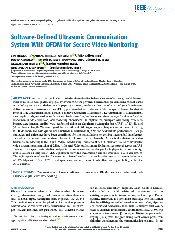 (PDF) Software-Defined Ultrasonic Communication System With OFDM for Secure Video Monitoring