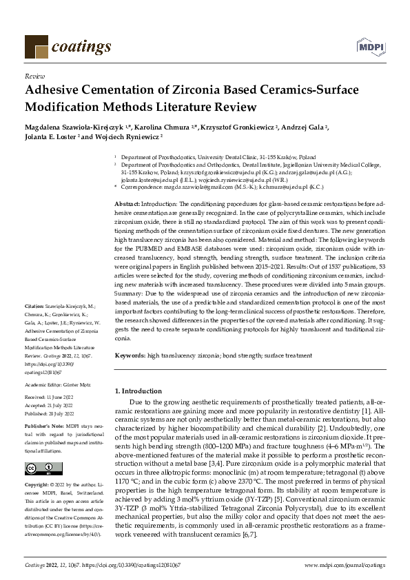(PDF) Adhesive Cementation of Zirconia Based Ceramics-Surface ...