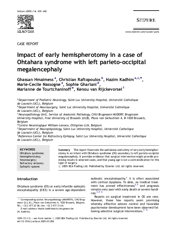 (PDF) Impact of early hemispherotomy in a case of Ohtahara syndrome ...