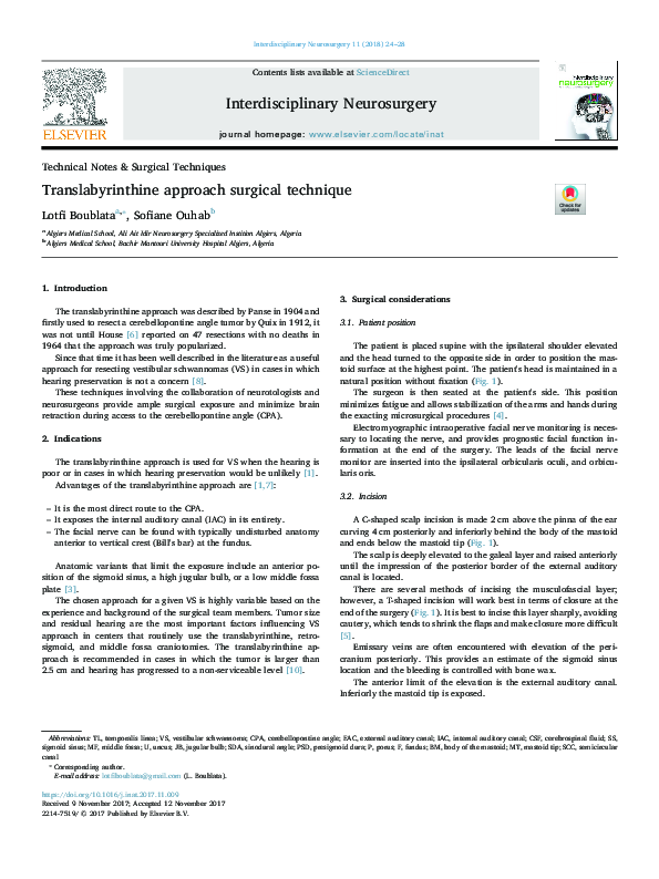 (PDF) Translabyrinthine approach surgical technique | Lotfi Boublata ...