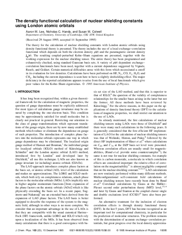 Pdf The Density Functional Calculation Of Nuclear Shielding Constants