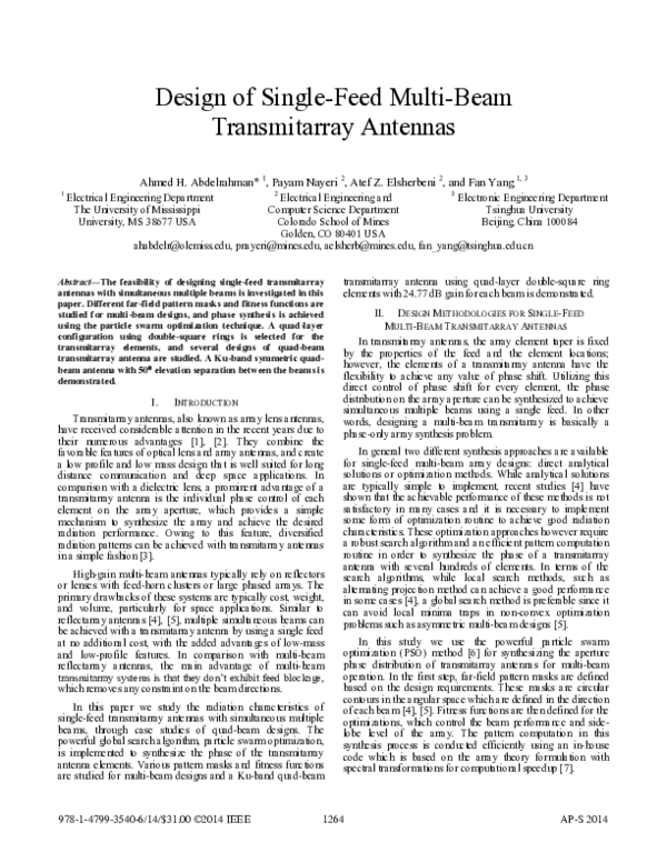 (PDF) Design of single-feed multi-beam transmitarray antennas