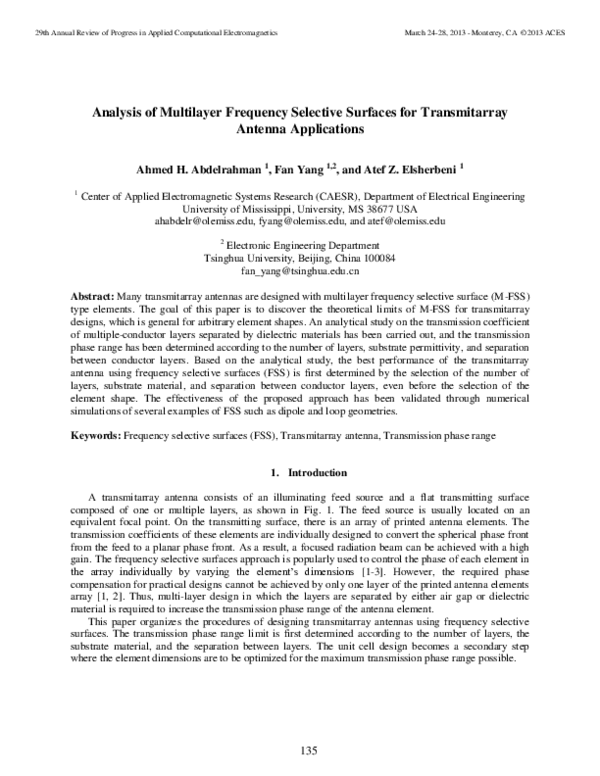 (PDF) Analysis of multilayer frequency selective surfaces for ...