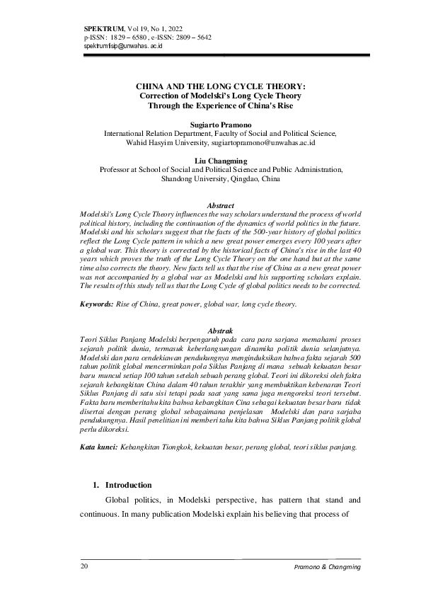 (PDF) CHINA AND THE LONG CYCLE THEORY: Correction of Modelski’s Long ...