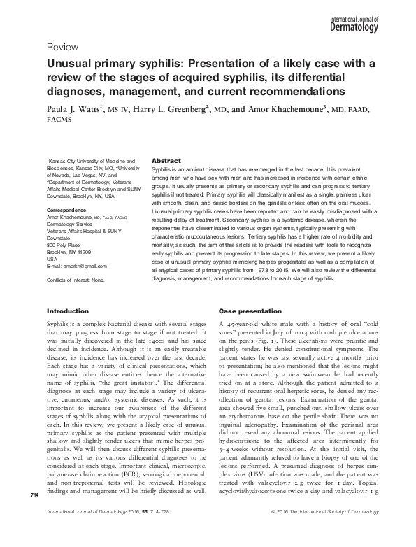 (PDF) Unusual primary syphilis: Presentation of a likely case with a ...