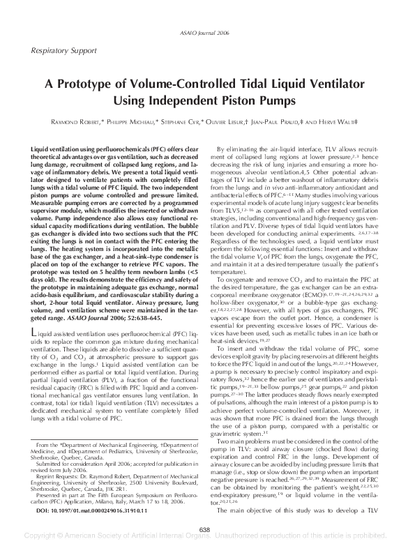 A Prototype of Volume-Controlled Tidal Liquid Ventilator Using ...