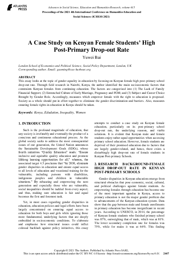 (PDF) A Case Study on Kenyan Female Students’ High Post-Primary Drop ...