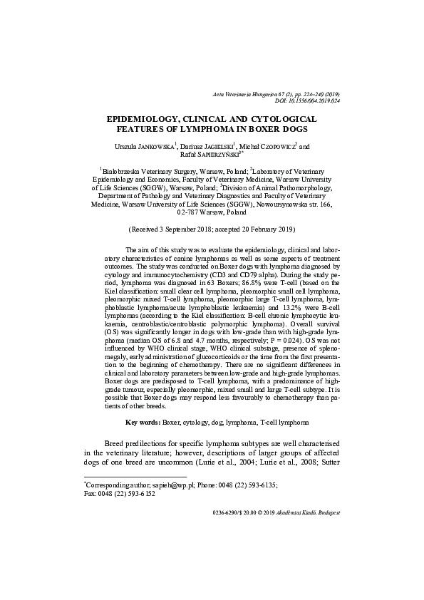 (PDF) Epidemiology, clinical and cytological features of lymphoma in ...