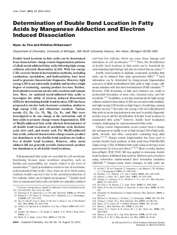 (PDF) Determination of Double Bond Location in Fatty Acids by Manganese ...