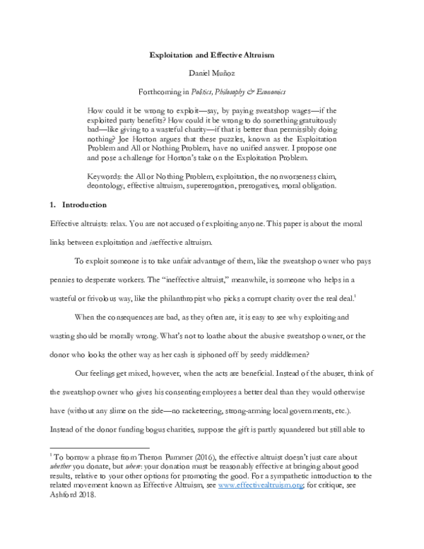 (PDF) Exploitation and effective altruism