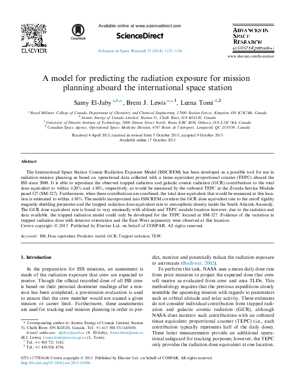 (PDF) A model for predicting the radiation exposure for mission ...
