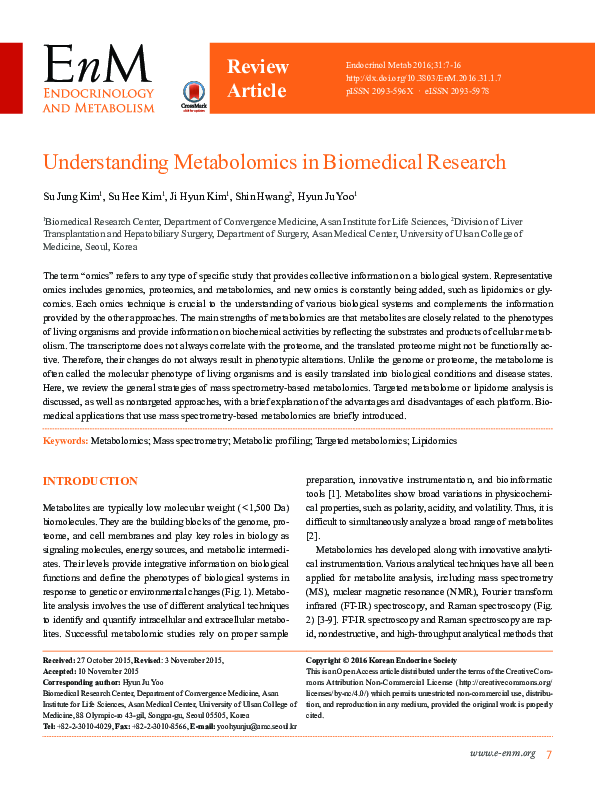 (PDF) Understanding Metabolomics in Biomedical Research
