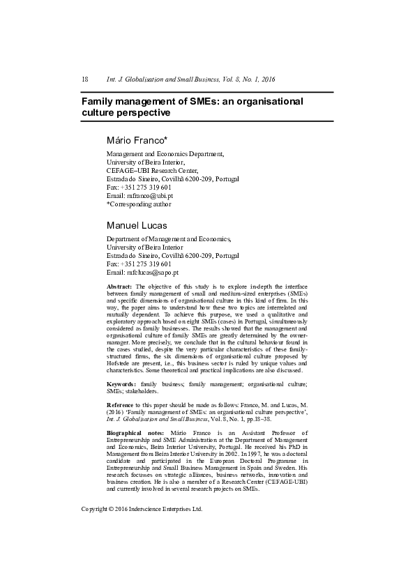 (PDF) Family management of SMEs: an organisational culture perspective
