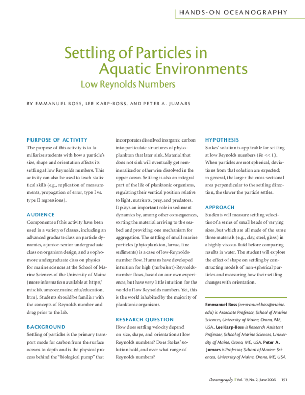 (PDF) Settling of Particles in Aquatic Environments