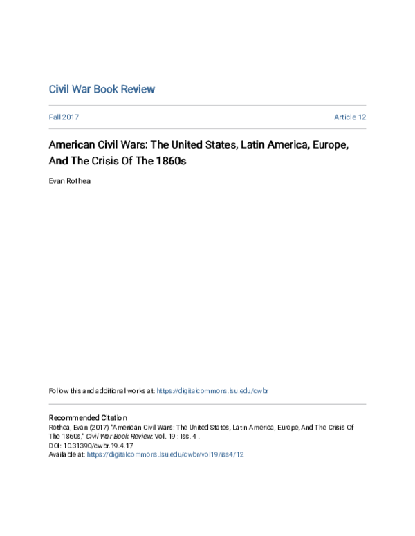 (PDF) American Civil Wars: The United States, Latin America, Europe ...